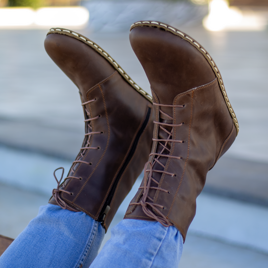 Barefoot Grounding Effect Bitter Brown Leather Boots For Men Nefes Shoes
