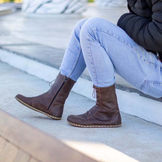 Barefoot Grounding Effect Bitter Brown Leather Boots For Men Nefes Shoes