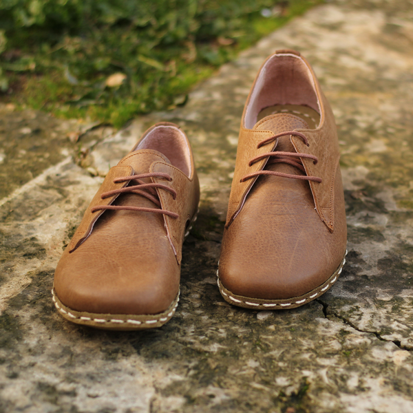 Handmade Barefoot Leather Shoes Matte Brown Men - Nefes