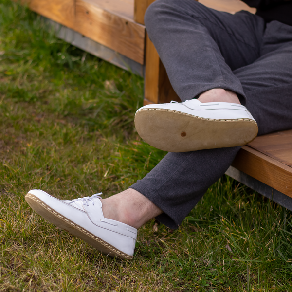 White Men's Leather Earthing Barefoot Shoes - Nefes Shoes®