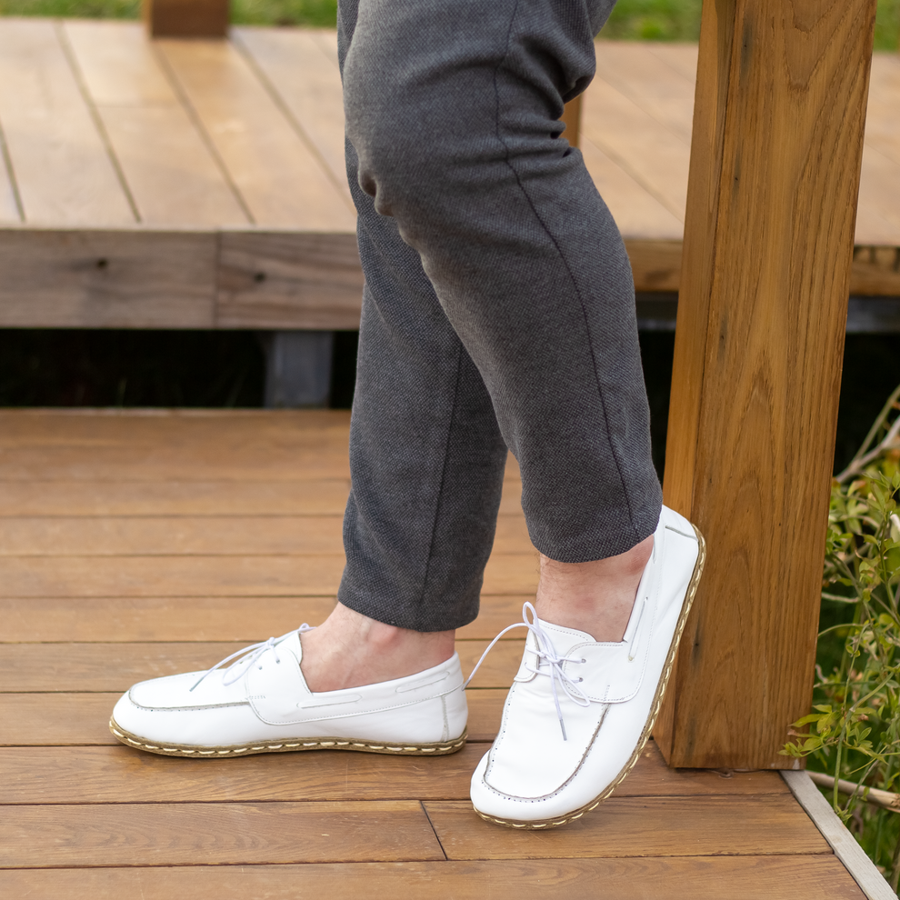 White Men's Leather Earthing Barefoot Shoes - Nefes Shoes®