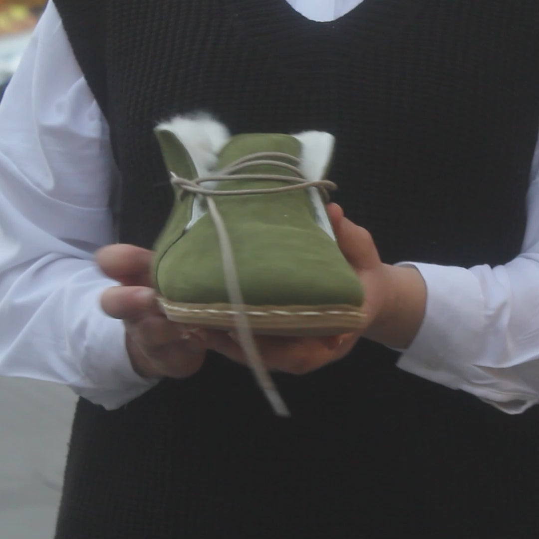 Shearling Oxford Boots Women - Grounding in Green Nubuck